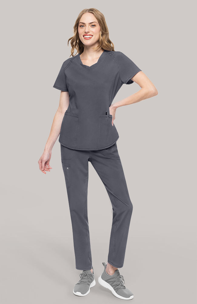 Women's Scrub Set: Layered V-Neck Top & Drawstring Straight Leg Pant ...